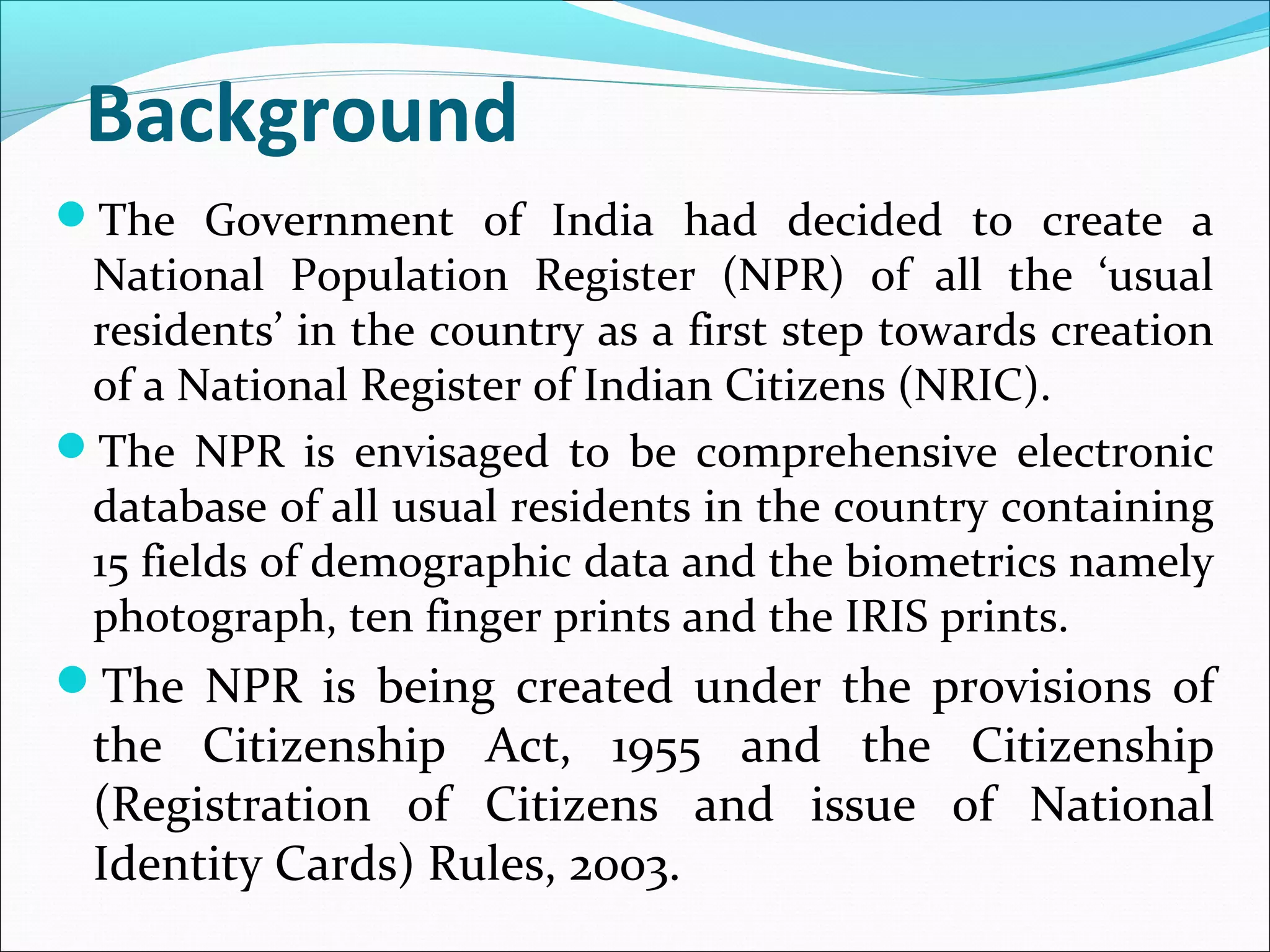 Updating of National Population Register (NPR) and seeding of Aadhar ...