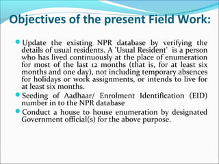 Updating of National Population Register (NPR) and seeding of Aadhar ...
