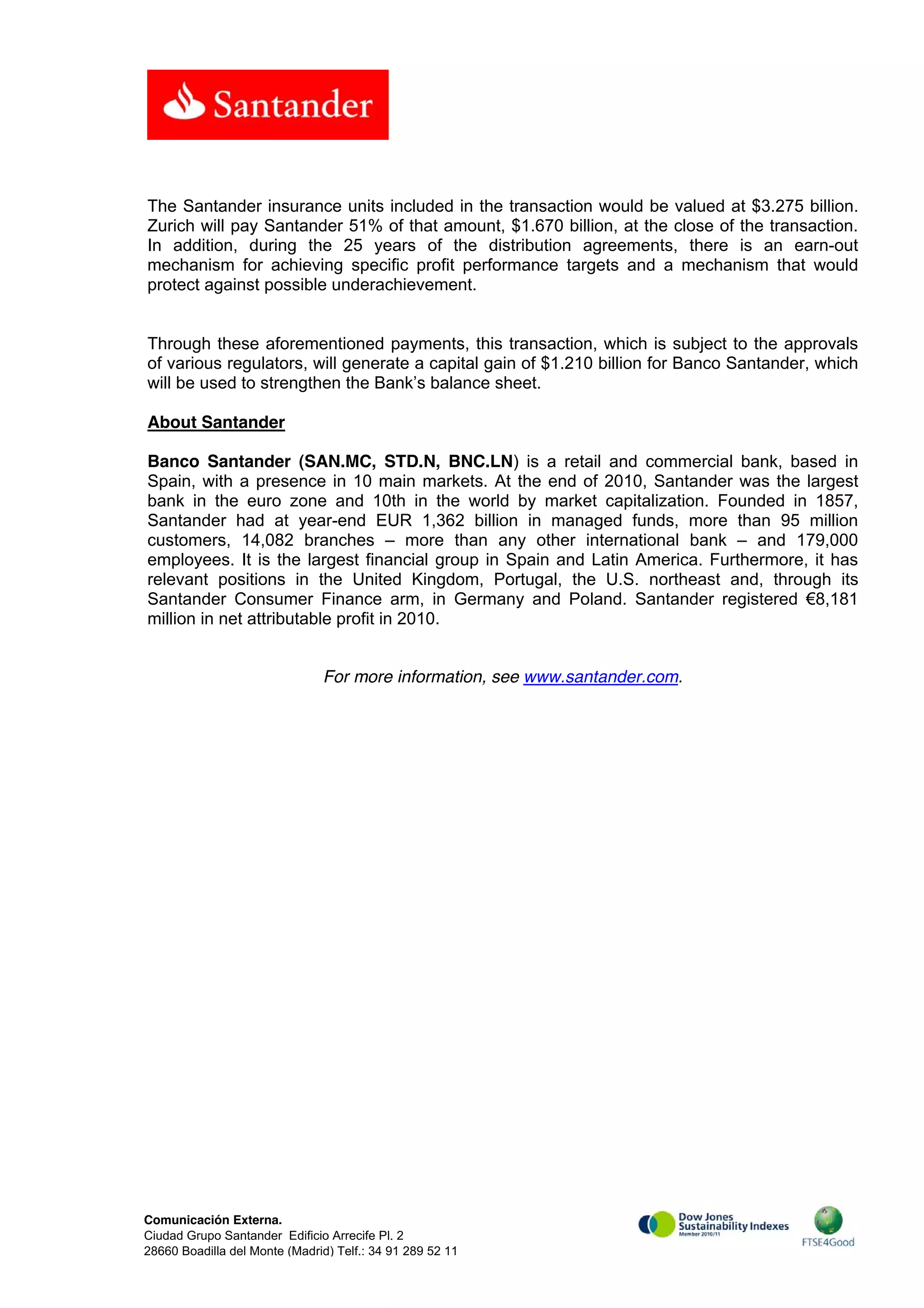 SANTANDER AND ZURICH FORM ALLIANCE IN LATIN AMERICA | PDF