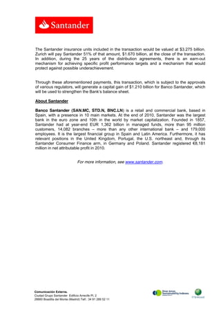 SANTANDER AND ZURICH FORM ALLIANCE IN LATIN AMERICA | PDF