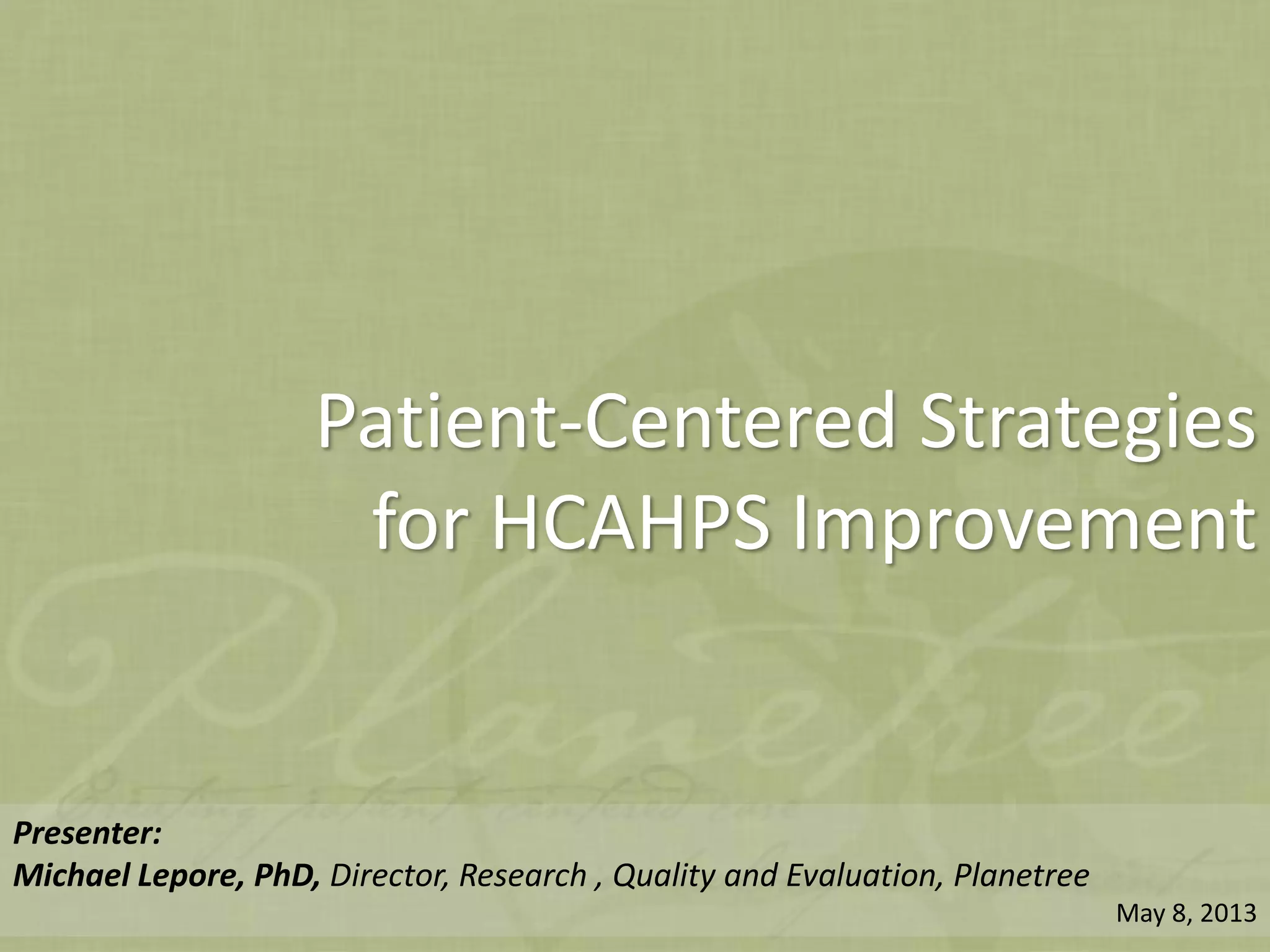 Patient-Centered Strategies for HCAHPS Improvement | PDF