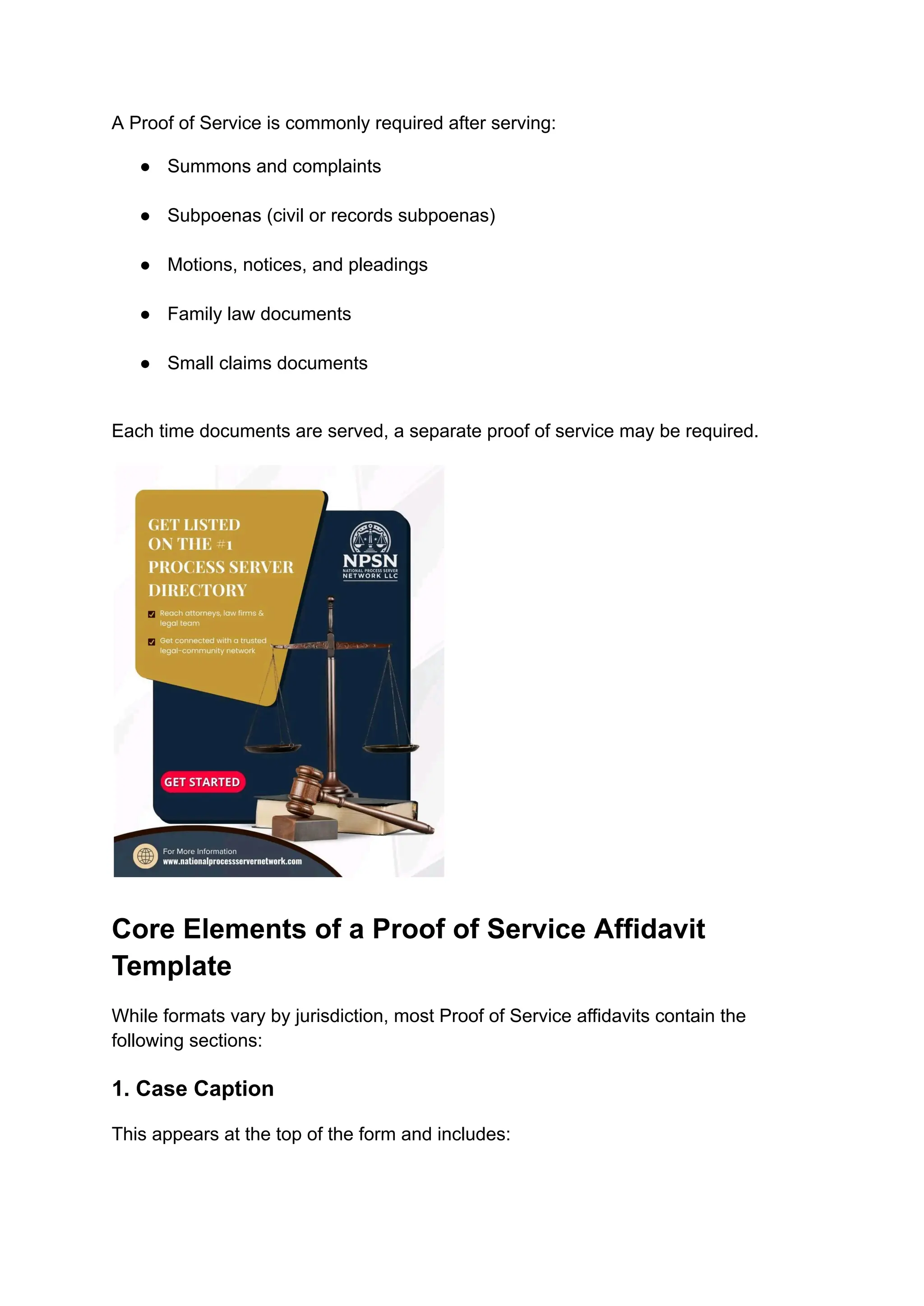 Proof of Service Affidavit Template — Purpose, Structure, and Best ...