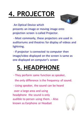 Input devices, Output devices , It's Types and CPU | PDF