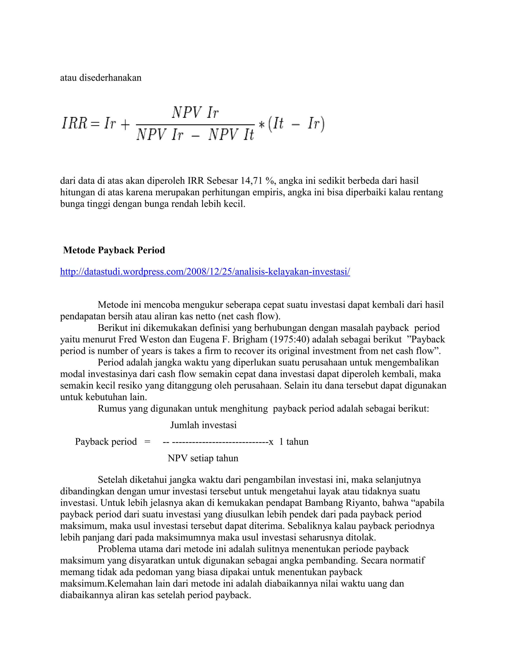 Npv irr-payback-period | PDF