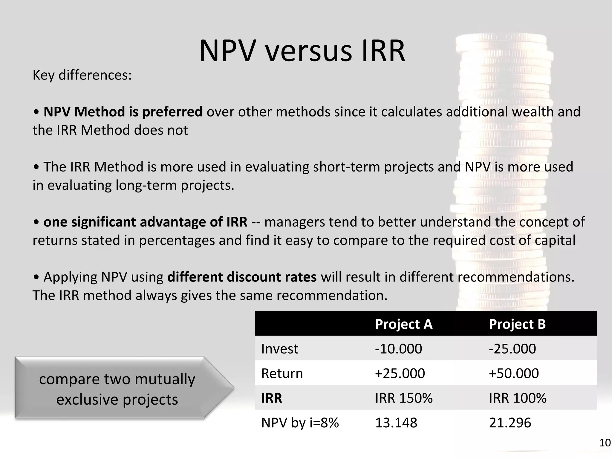 Npv and IRR, a link to Project Management | PPT