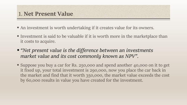 Npv and other evaluation techniques | PPT