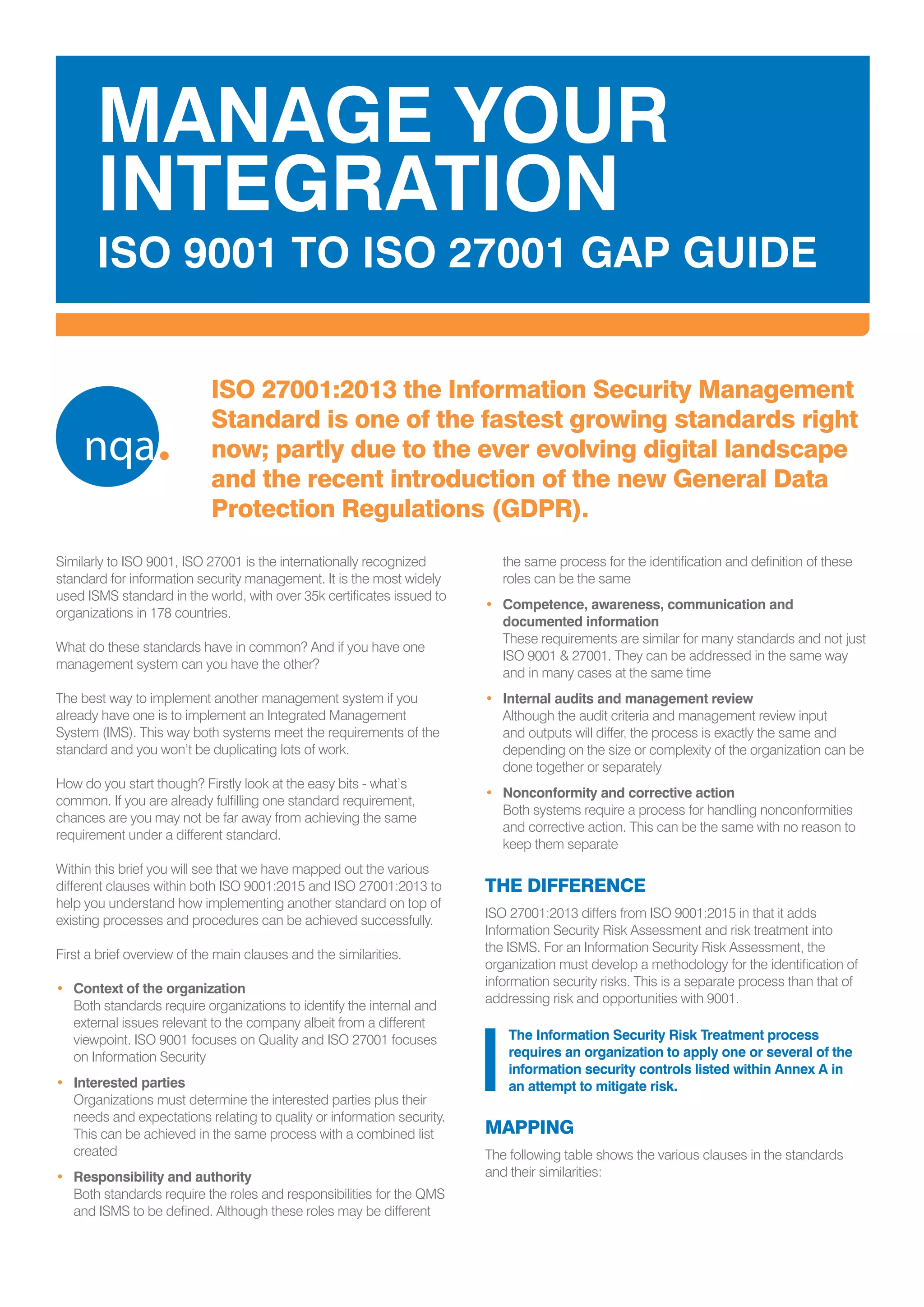 NQA ISO 9001 to ISO 27001 Gap Guide | PDF | Business Accounting & Finance | Business