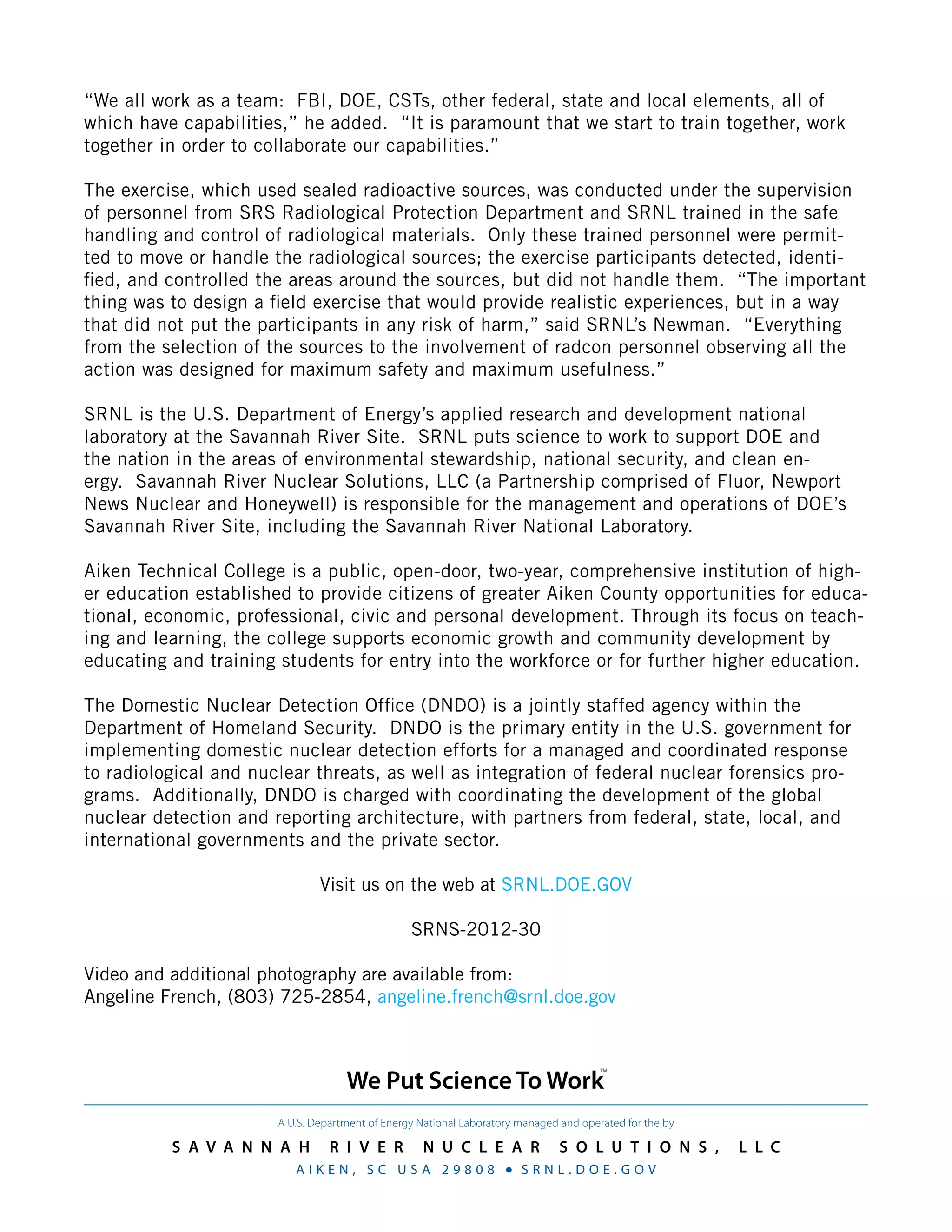 Experts Tests Agencies’ Skills at Radiological Detection and Control | PDF