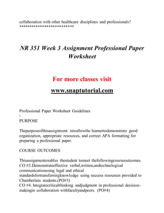 NR 351 Education Specialist / snaptutorial.com