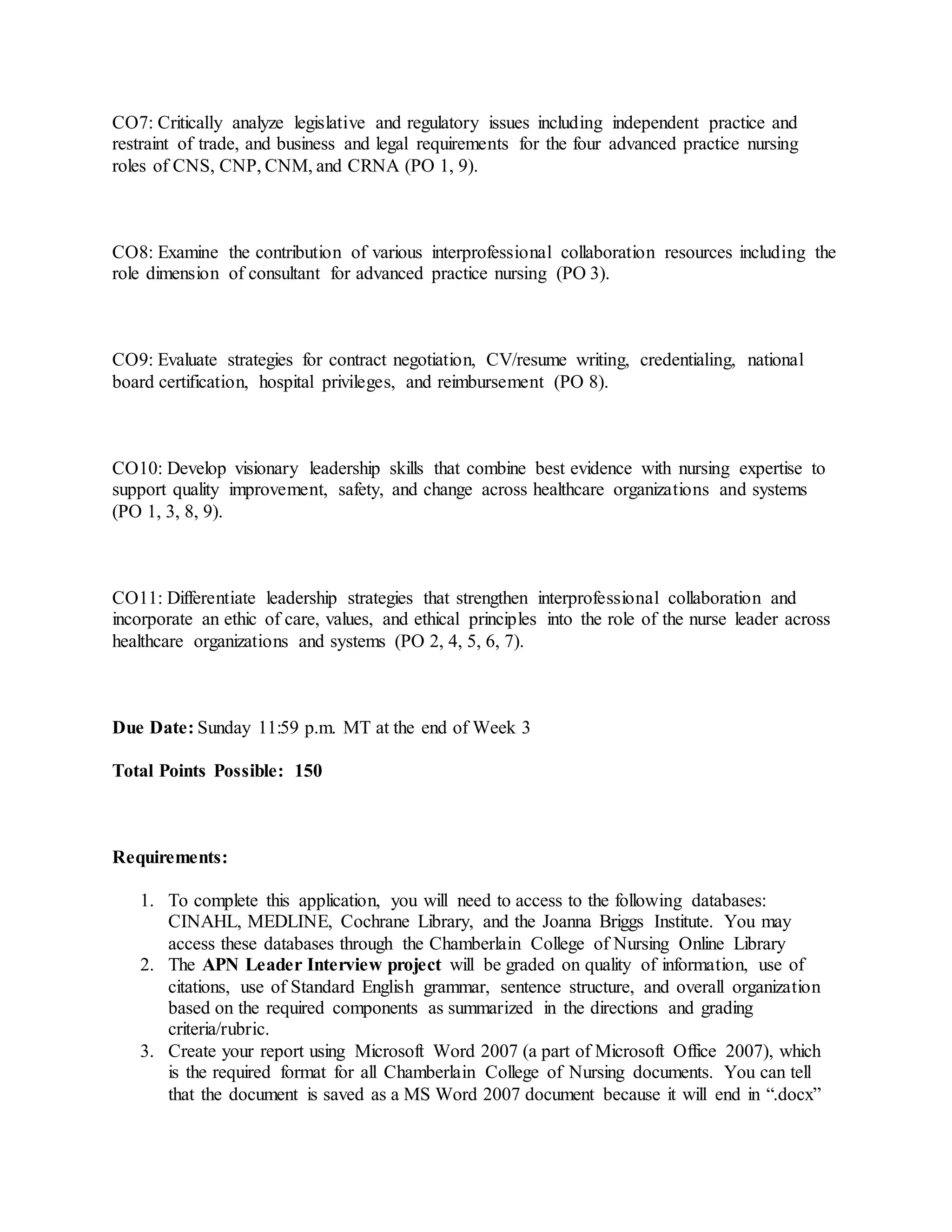 Nr510 wk 3 apn leader interview project | DOCX