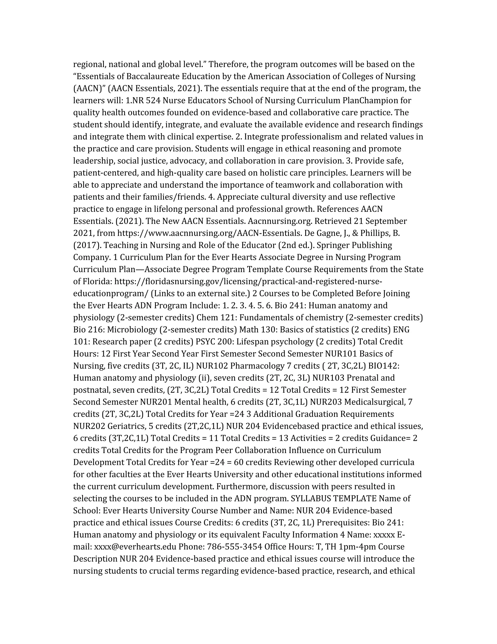 NR 524 Nurse Educators School of Nursing Curriculum Plan.docx