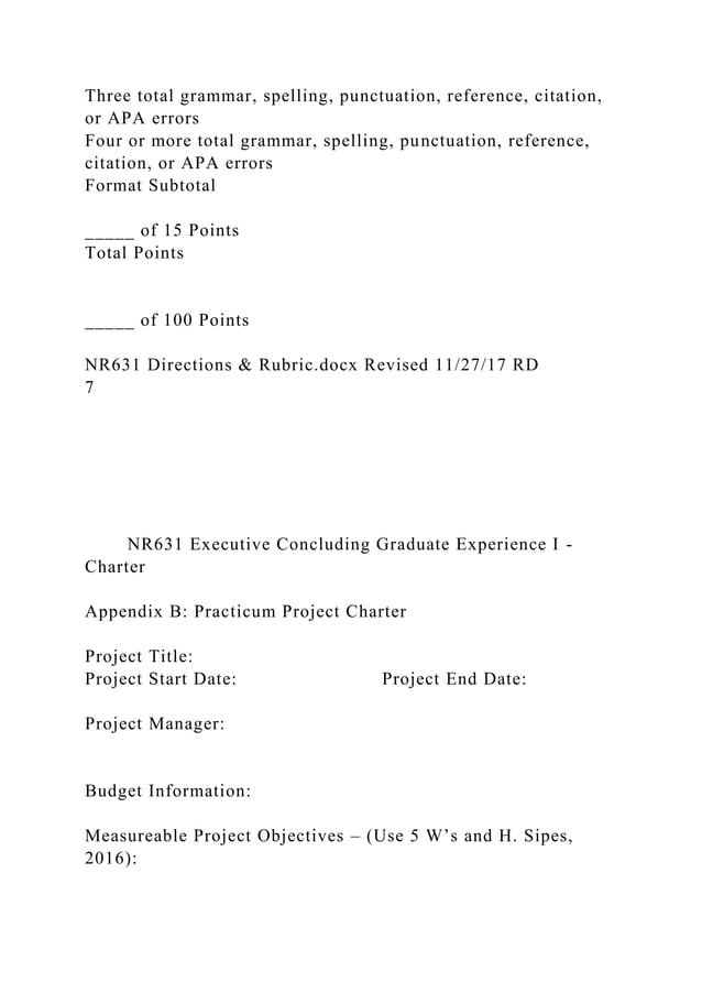 NR631 Concluding Graduate Experience - Scope Project Managemen.docx