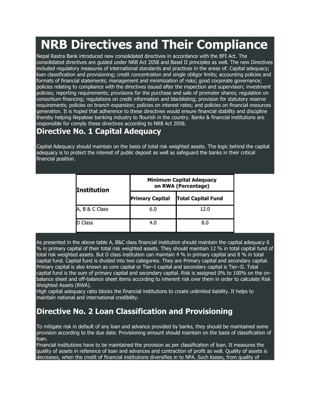 Nrb directives and their compliance | DOCX