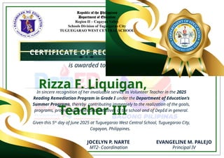 national reading certificate summer class | PPTX