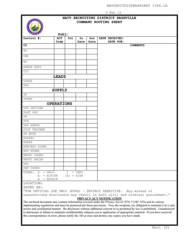 Nrdnashinst 1306.1 a (special request chit route matrix | PDF