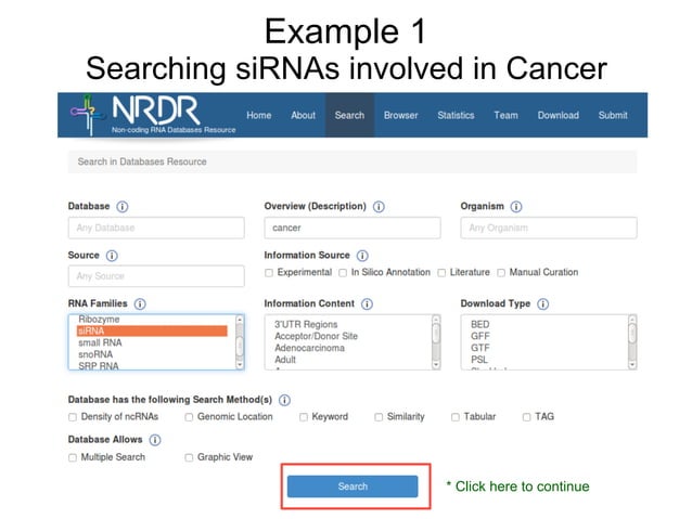 NRDR 2.0 Tutorial - The Non-Coding RNA Databases Resource Tutorial | PPT