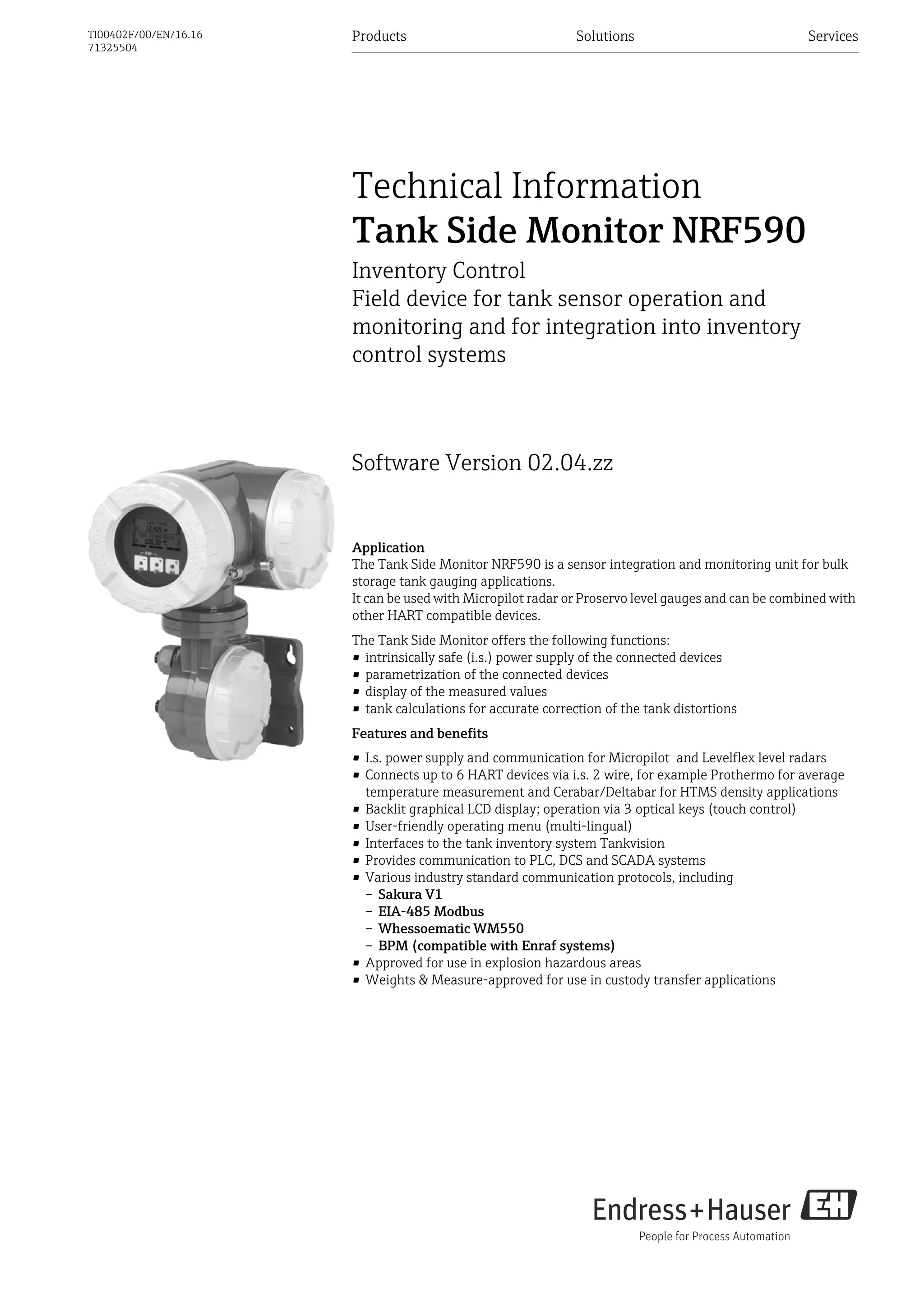 Tank Side Monitor NRF590 Inventory Control Field device for tank sensor ...