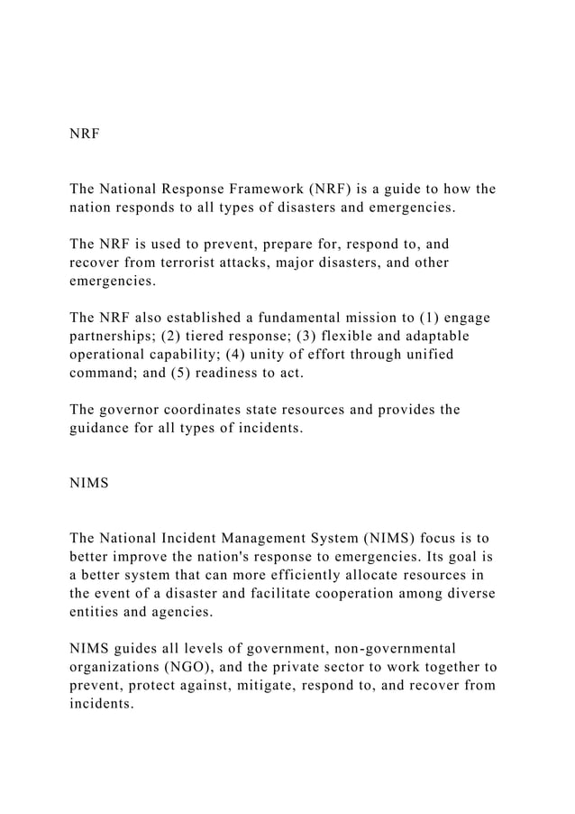 NRFThe National Response Framework (NRF) is a guide to how.docx