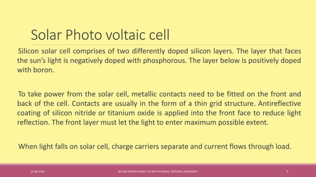 Solar PV Cells, Module and Array | PPTX | Physics | Science