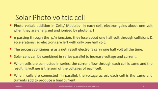 Solar PV Cells, Module and Array | PPTX | Physics | Science