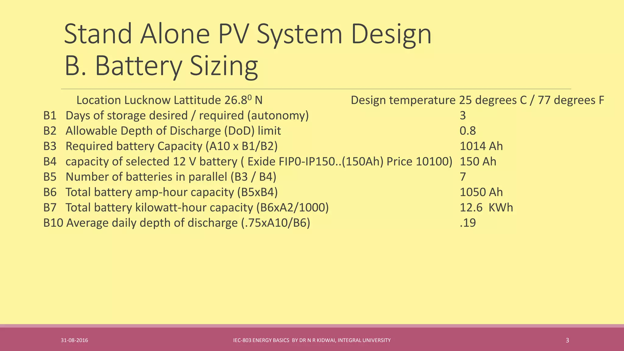Standalone Solar PV system design Example | PPTX