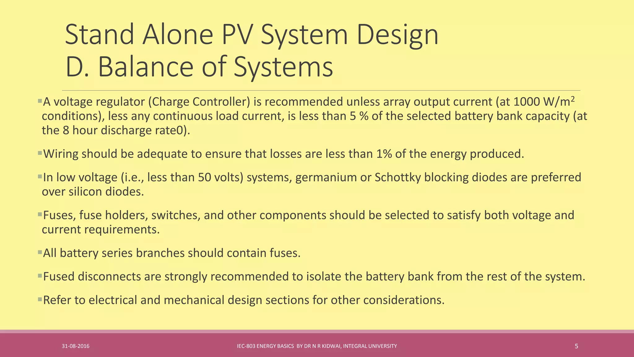 Standalone Solar PV system design Example | PPTX