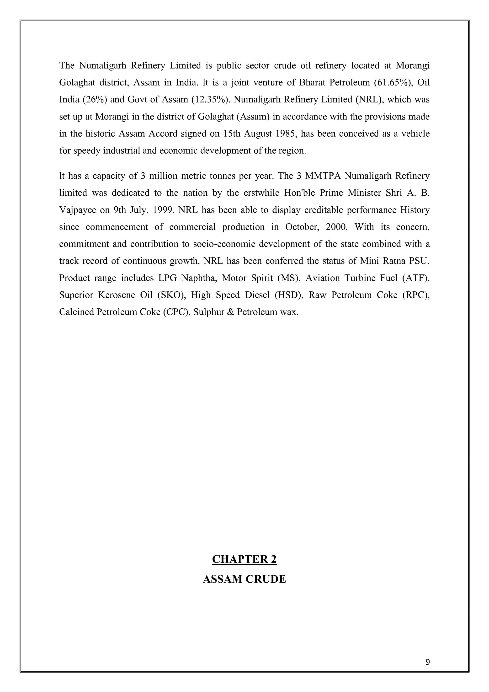 Industrial training at NUMALIGARH REFINERY LIMITED (NRL) | PDF