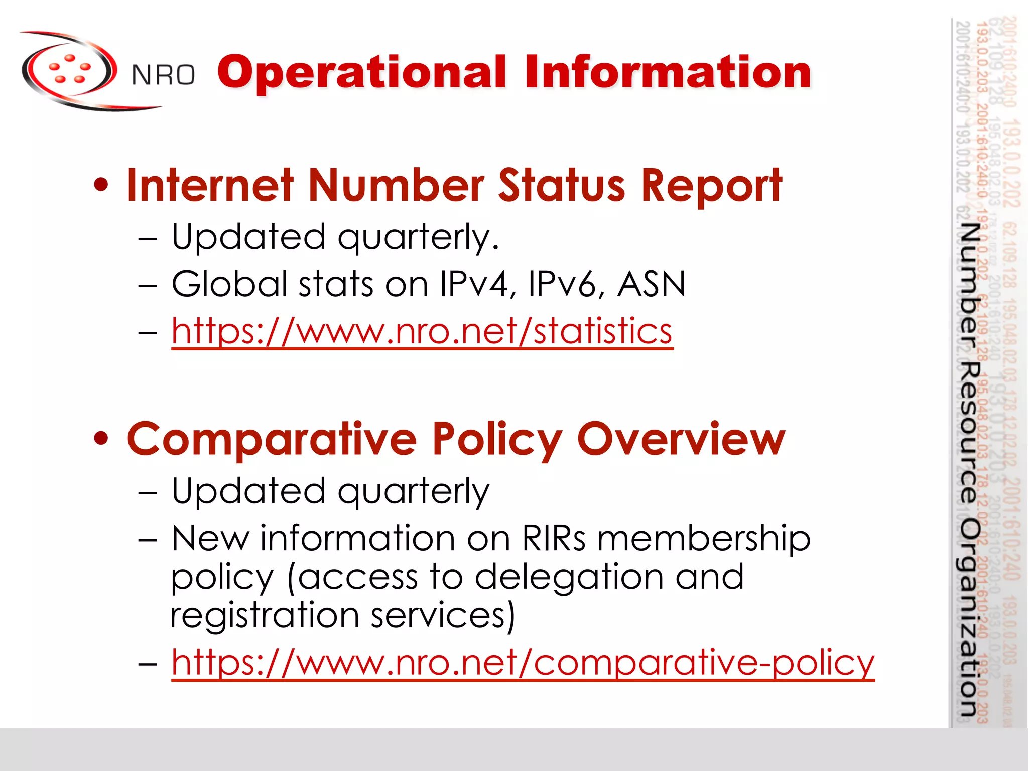 ARIN 35: NRO Activities Report | PPT | Free Download