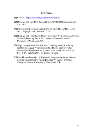 Nurse Rostering Problem - A comparison between Constraint Programming on CHOCO and IBM ILOG | PDF