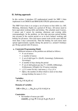 Nurse Rostering Problem - A comparison between Constraint Programming on CHOCO and IBM ILOG | PDF