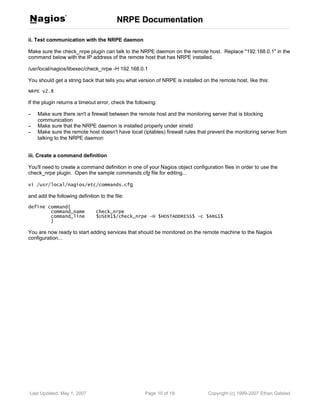 Nrpe - Nagios Remote Plugin Executor. NRPE plugin for Nagios Core | PDF