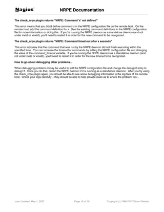 Nrpe - Nagios Remote Plugin Executor. NRPE plugin for Nagios Core | PDF
