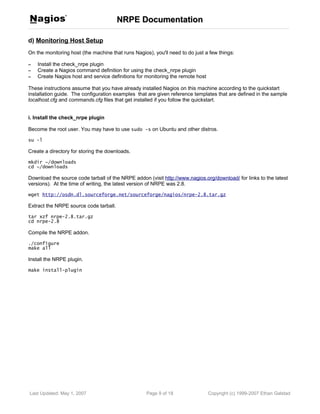 Nrpe - Nagios Remote Plugin Executor. NRPE plugin for Nagios Core | PDF