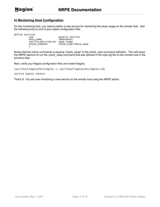 NRPE - Nagios Remote Plugin Executor. NRPE plugin for Nagios Core 4 and others. | PDF