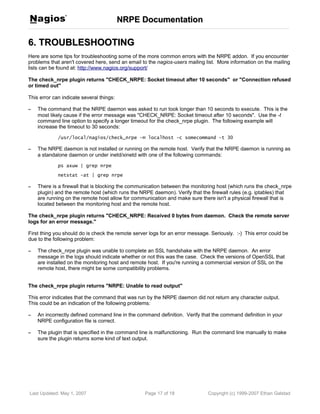 NRPE - Nagios Remote Plugin Executor. NRPE plugin for Nagios Core 4 and others. | PDF