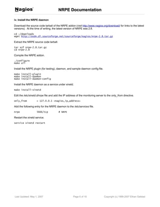 NRPE - Nagios Remote Plugin Executor. NRPE plugin for Nagios Core 4 and others. | PDF