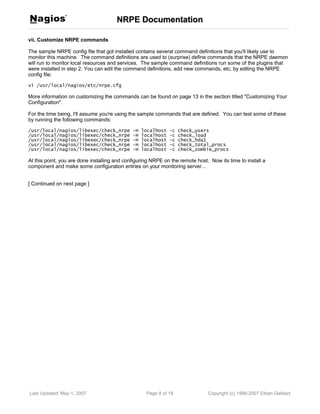 NRPE - Nagios Remote Plugin Executor. NRPE plugin for Nagios Core 4 and others. | PDF