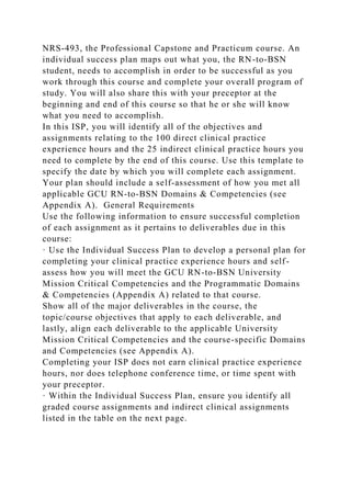 NRS-493 Individual Success PlanREQUIRED PRACTICE HOURS 100 Direct.docx