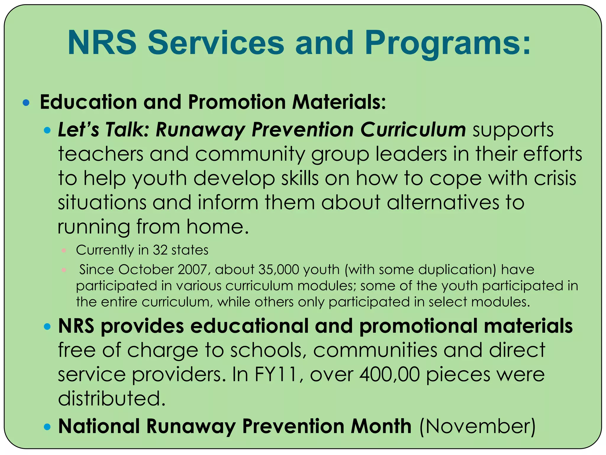 National Runaway Switchboard USA | PPTX