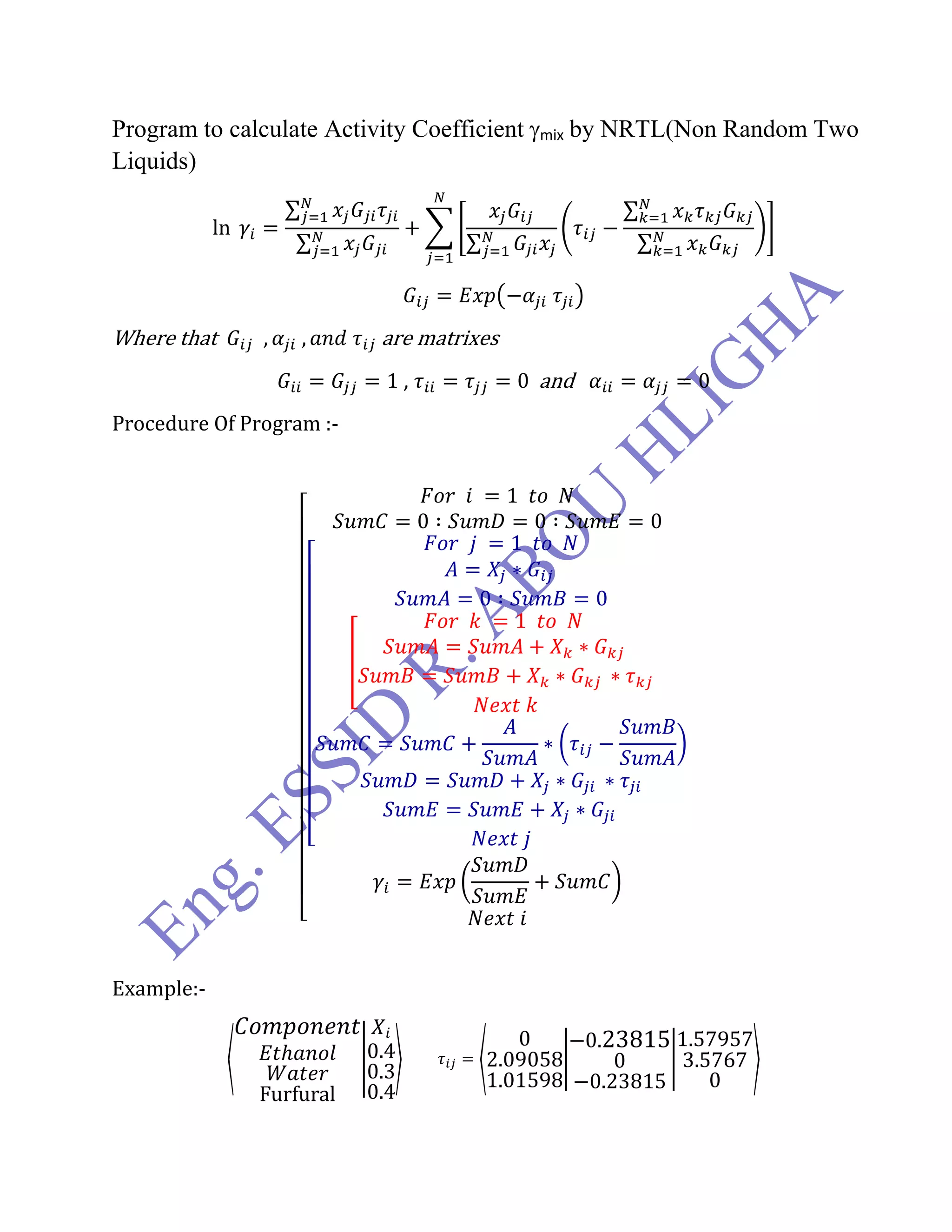 Nrtl activity coefficient for mixture1 | PDF