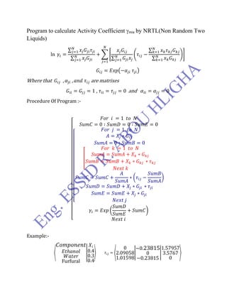 Nrtl activity coefficient for mixture1 | PDF