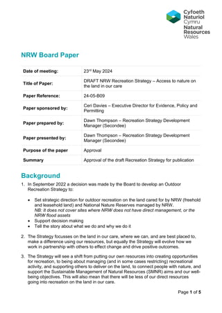 NRW Board Paper - DRAFT NRW Recreation Strategy | PDF