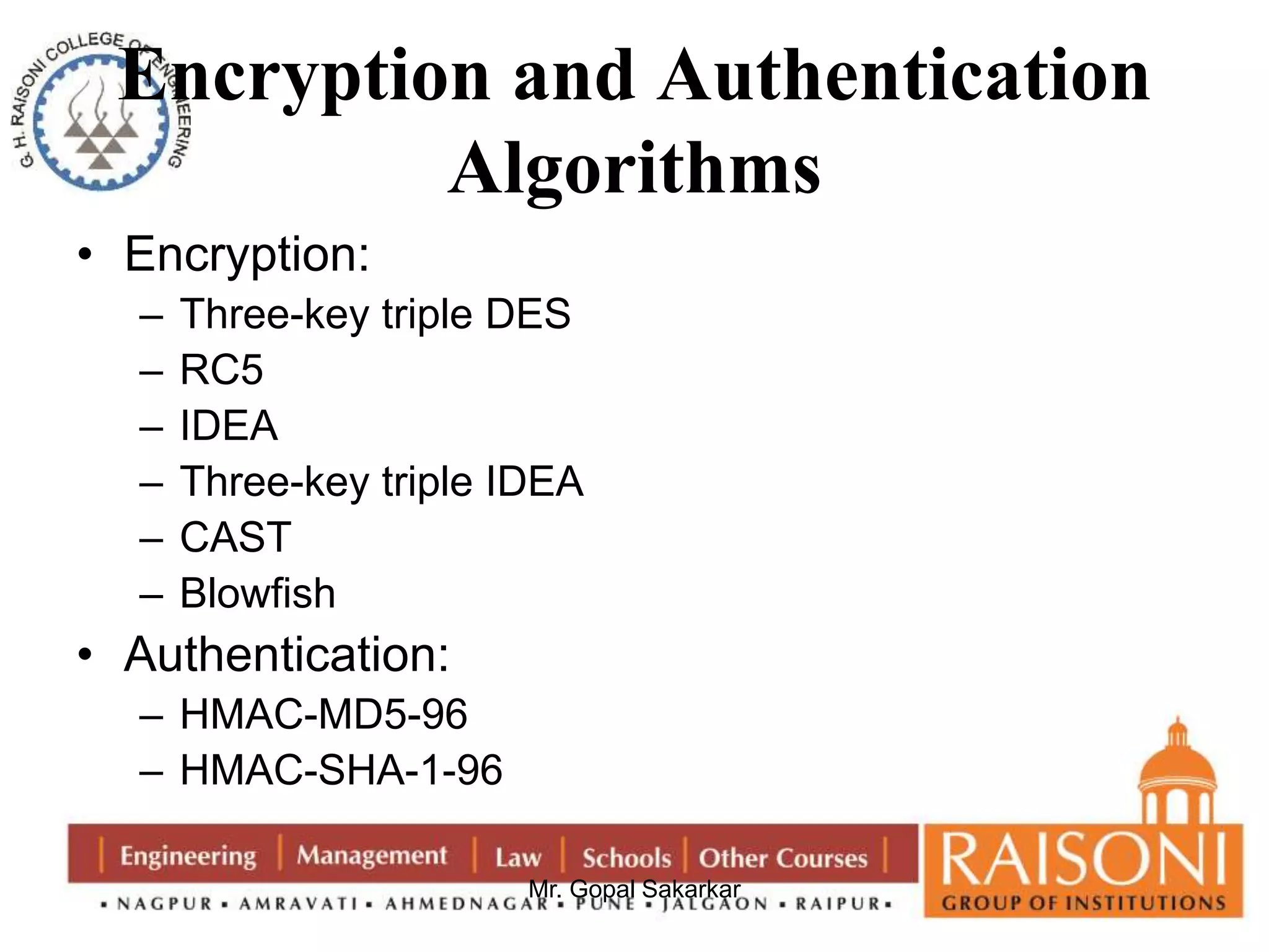 Firewall, Trusted Systems,IP Security ,ESP Encryption and ...