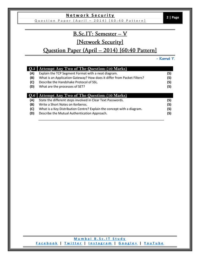 [Question Paper] Network Security (60:40 Pattern) [April / 2014] | PDF