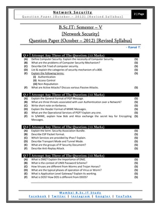 [Question Paper] Network Security (Revised Syllabus) [October / 2012] | PDF