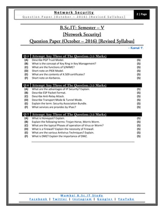 [Question Paper] Network Security (Revised Syllabus) [October / 2016] | PDF
