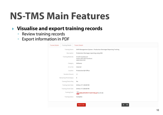 NS-TMS - Training Management Database | PDF