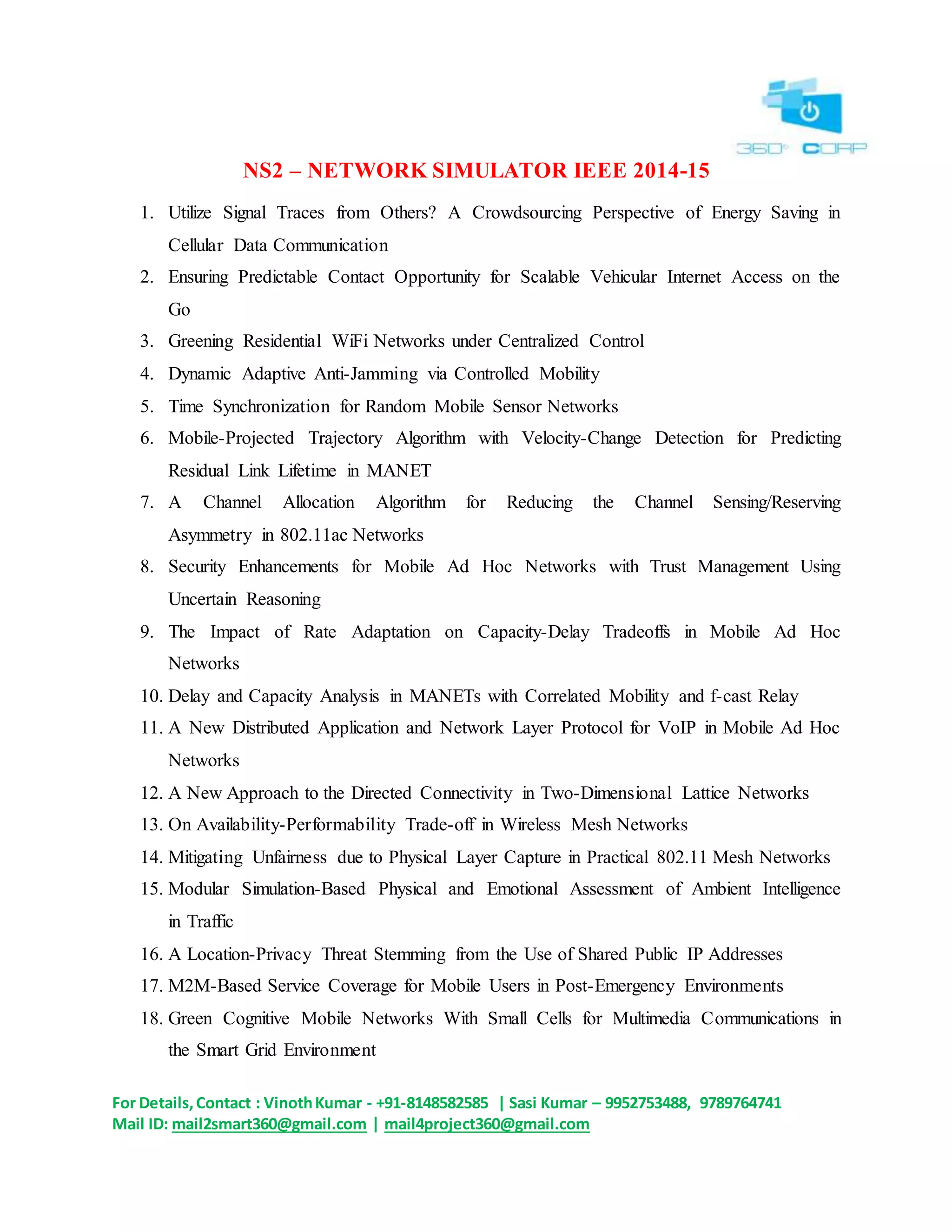 NS2 IEEE M.E/M.Tech PROJECTS 2014-15 | PDF