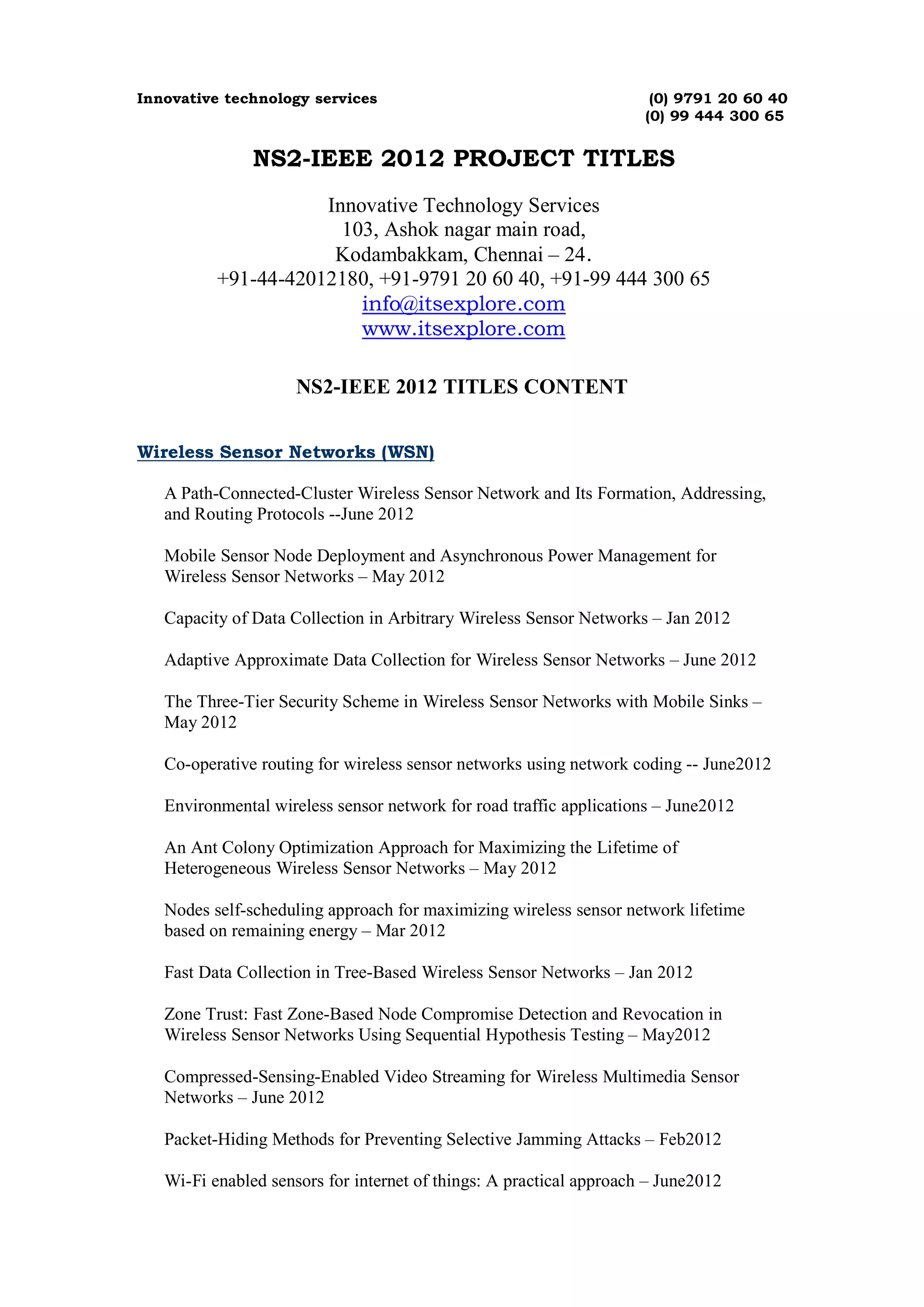 IEEE NS2 Projects 2012 | PDF