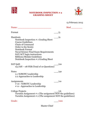 NS2 Notebook Inspection # 2 Grading Sheet 2012- 13 | PDF